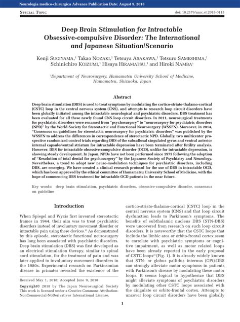Pdf Deep Brain Stimulation For Intractable Obsessive Compulsive Disorder The International