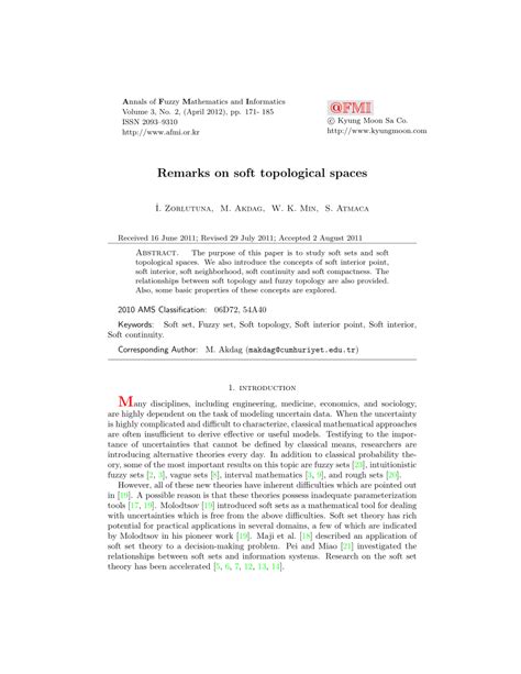 Pdf Remarks On Soft Topological Spaces
