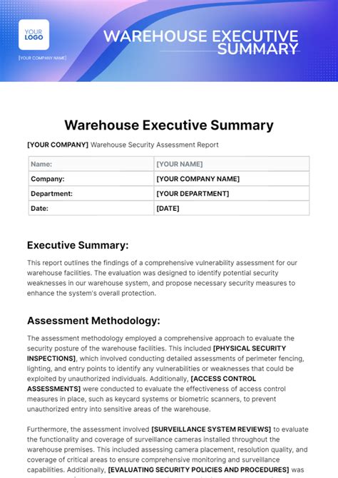 Free Warehouse Executive Summary Template To Edit Online