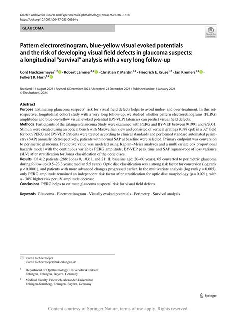 Pdf Pattern Electroretinogram Blue Yellow Visual Evoked Potentials And The Risk Of Developing