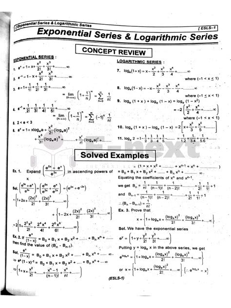 06 Exponential Series And Logarithmic Series E Next In Pdf