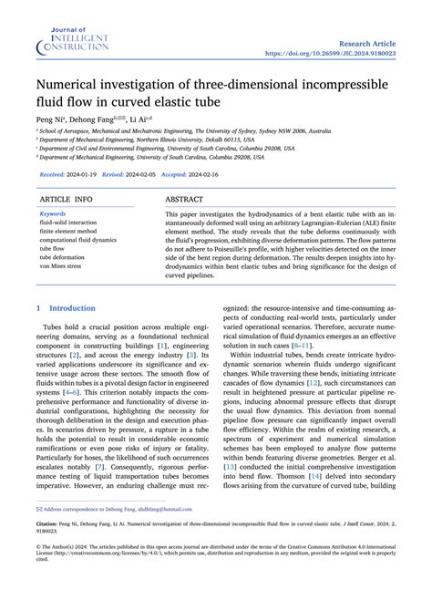 Pdf Numerical Investigation Of Three Dimensional Incompressible Fluid Flow In Curved Elastic Tube