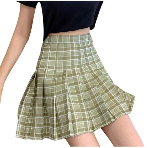 Aofany Fashion Women Plaid Pleated A Line Skirt Anti Burnout High Waist