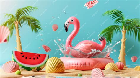 Premium Photo Pink Flamingo Floating In Pool With Watermelon Slice