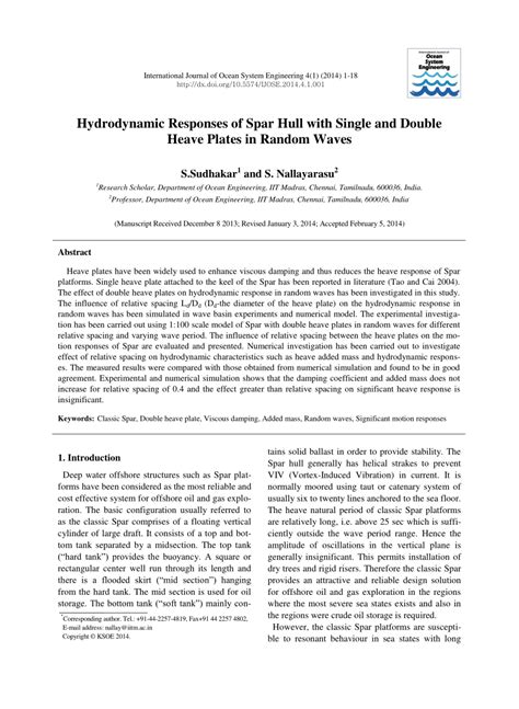Pdf Hydrodynamic Responses Of Spar Hull With Single And Double Heave Plates In Random Waves