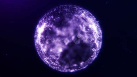 abstract liquid glowing purple sphere of energy particles on dark