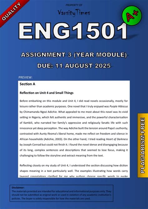 Eng1501 Assignment 3 2025 Year Module Due 11 August 2025