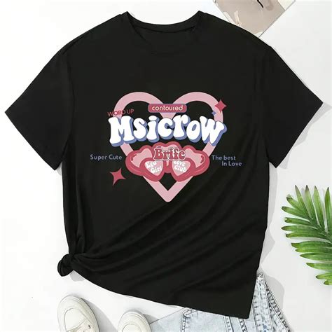 데이 하트 프린트 티셔츠 여름과 봄을 위한 반팔 크루넥 캐주얼 탑 여성 의류 Temu