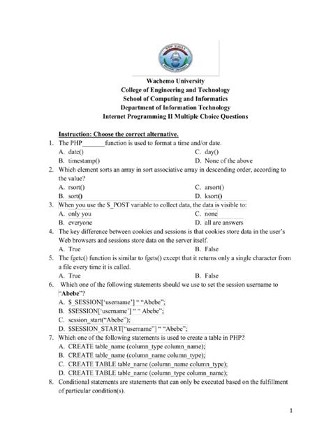 Internet Programming Ii Mcq Worksheet For Exit Exam 2015 Pdf