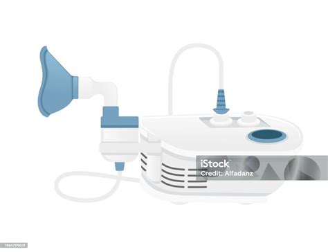 산소 요법 호흡 치료 장비 벡터 일러스트 레이 션 흰색 배경에 대한 마스크와 의료 분무 장치 의료용 산소 장치에 대한 스톡 벡터 아트 및 기타 이미지 Istock