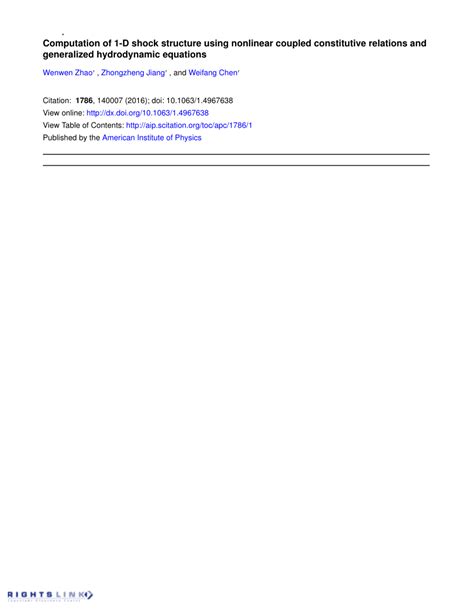Pdf Computation Of 1 D Shock Structure Using Nonlinear Coupled Constitutive Relations And