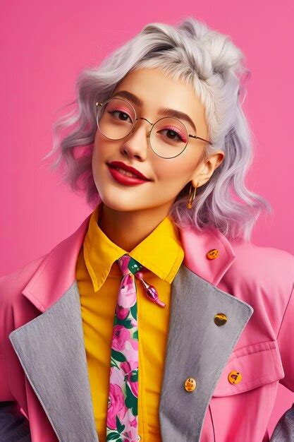 Premium Ai Image Woman With Grey Hair Wearing Glasses And Yellow