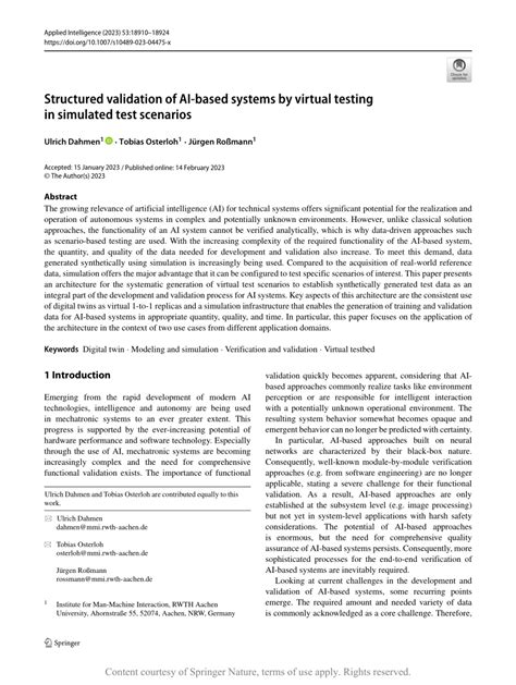 Pdf Structured Validation Of Ai Based Systems By Virtual Testing In