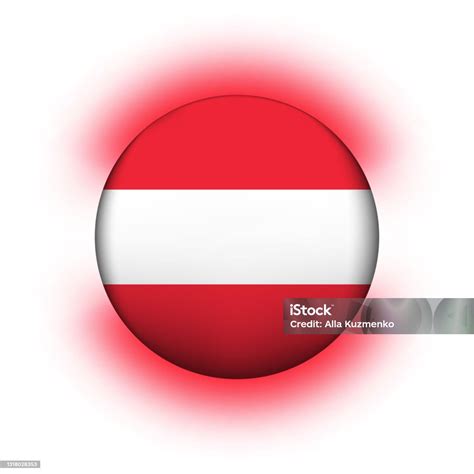 오스트리아의 국기와 유리 빛 공 둥근 구 템플릿 아이콘 오스트리아 국가 상징 흰색 배경에 강조 표시된 광택 사실적 공 3d 추상 벡터 일러스트레이션 큰 거품 3차원 형태에