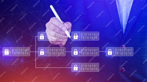 Premium Photo Businessman Using A Touching On Virtual Screen To Blockchain Technology Concept