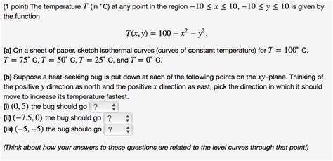 Solved The Temperature T In Degree C At Any Point In The Chegg