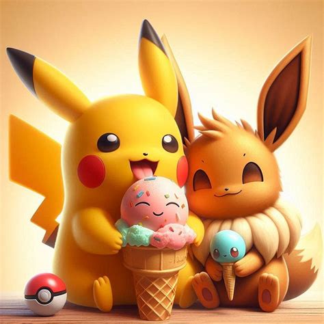 Eevee And Pikachu Eating Ice Cream In 2024 Pikachu Pokemon Pictures Cute Cartoon Wallpapers
