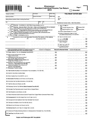 Mississippi Resident Individual Income Tax Return Blank Fillable