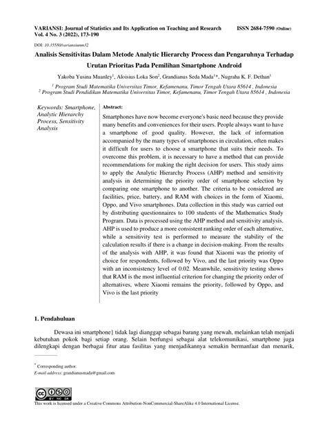 pdf analisis sensitivitas dalam metode analytic hierarchy process dan