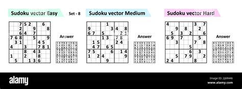 collection sudoku game with answers different complexity stock vector