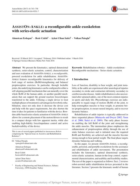 Assist On Ankle A Reconfigurable Ankle Exoskeleton With Series Elastic Actuation Request Pdf