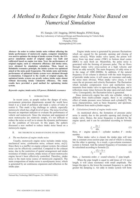 PDF A Method To Reduce Engine Intake Noise Based On Numerical Simulation