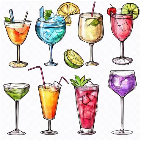A Drawing Of Different Drinks Including A Drawing Of A Fruit And Veggie