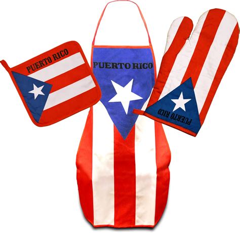 Puerto Rico Kitchen And Bbq Set W Apron Oven Mitt And