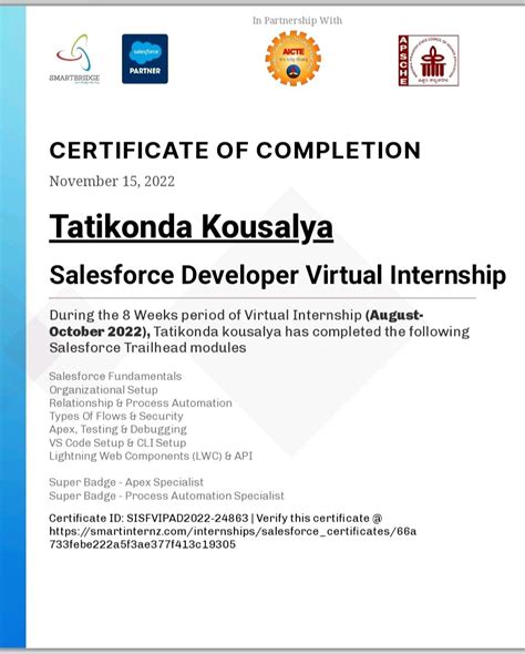 Kousalya Tatikonda On Linkedin Salesforce Smartinternz Aicte Apsche
