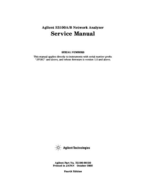 Hp Agilent Technologies E5100a E5100b Network Analyzer Service Manual