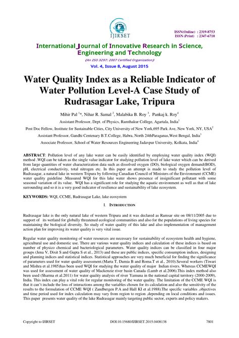 Pdf Water Quality Index As A Reliable Indicator Of Water Pollution Level A Case Study Of