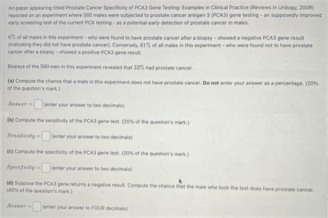 Solved An Paper Appearing Titled Prostate Cancer Specificity