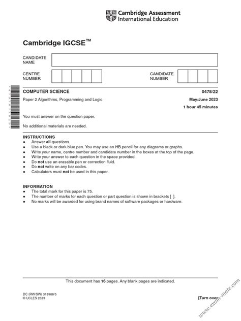 cambridge igcse computer science 0478 22 pdf algorithms computer