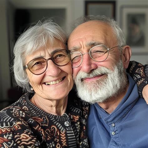 An Older Couple Is Smiling And Posing For A Picture Premium Ai