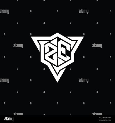 Ze Letter Logo Monogram Hexagon Shape With Triangle Outline Sharp Slice