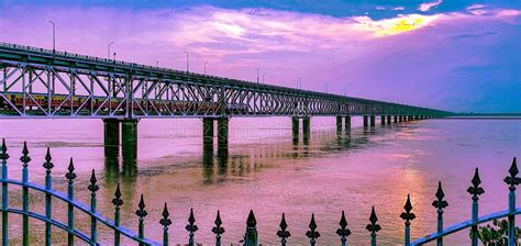 Train And Bus Passes Through Road Railway Bridge Over The Godavari