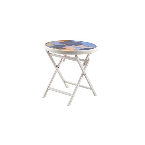 Stylewell 177 In Dia Steel Frame Round Printed Glass Outdoor Folding