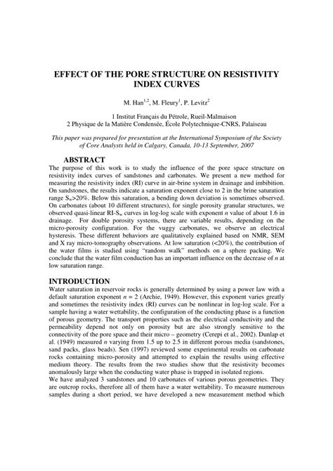 Pdf Effect Of The Pore Structure On Resistivity Index Curves