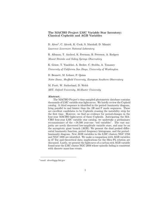 Pdf The Macho Project Lmc Variable Star Inventory Classical Cepheids And Agb Variables
