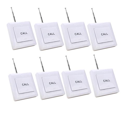 Long Range Wireless Paging System 8 One Key Button Transmitter Color White Guest Call Waiter For