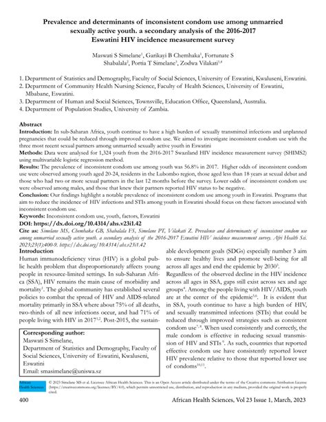 Pdf Prevalence And Determinants Of Inconsistent Condom Use Among