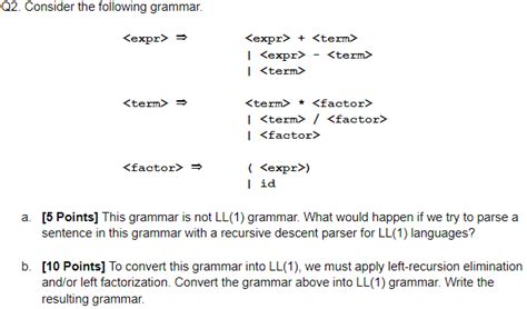 Solved Q2 Consider The Following Grammar Expr ⇒ Term ⇒