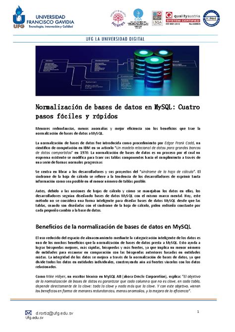 Normalizacion Bases Datos My Sql D 1 Normalización De Bases