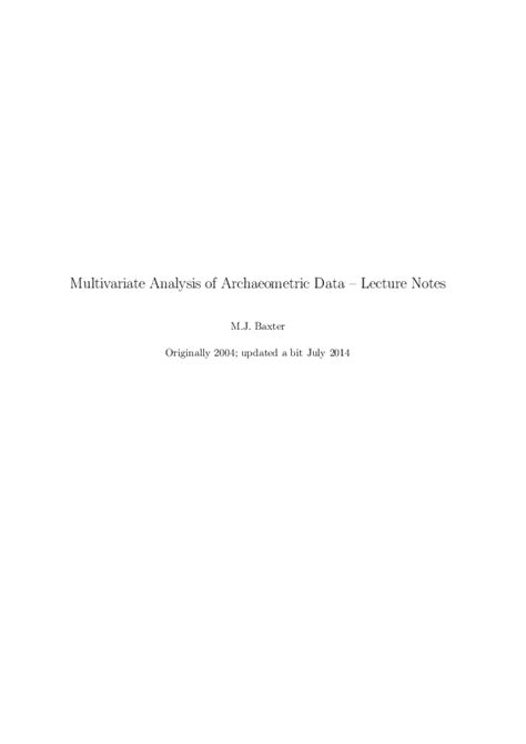 Pdf Multivariate Analysis Of Archaeometric Data Lecture Notes