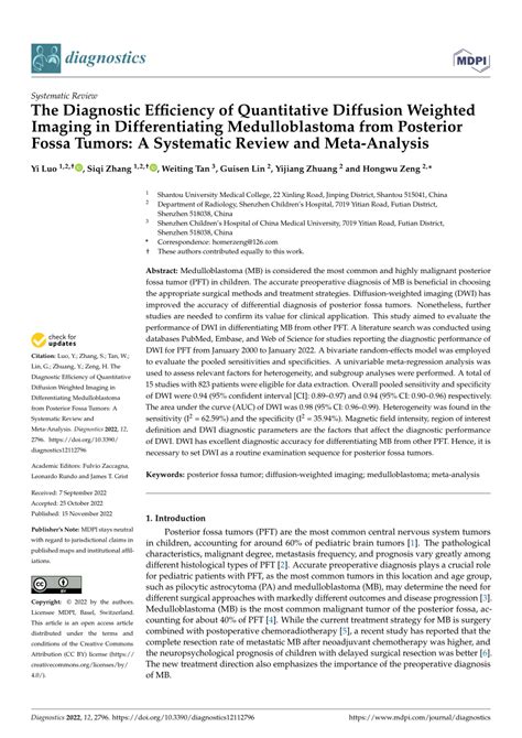 PDF The Diagnostic Efficiency Of Quantitative Diffusion Weighted Imaging In Differentiating