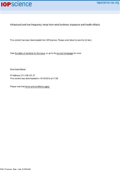 pdf infrasound and low frequency noise from wind turbines exposure