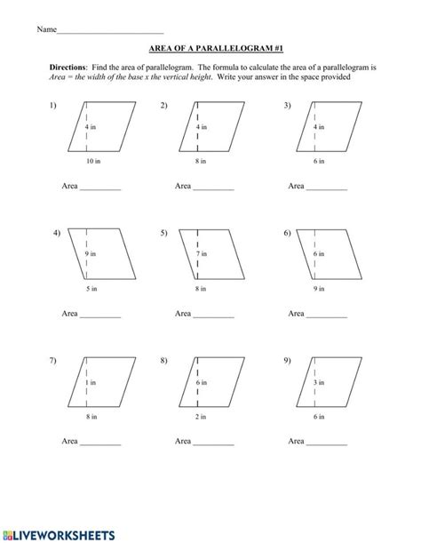 Area Of Triangle Parallelogram Worksheet