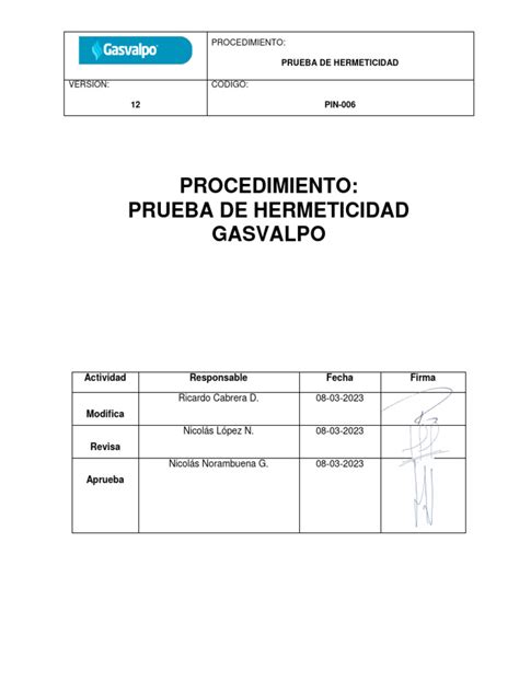 Prueba De Hermeticidad En Redes De Gas Pdf Presión Medida De Presión