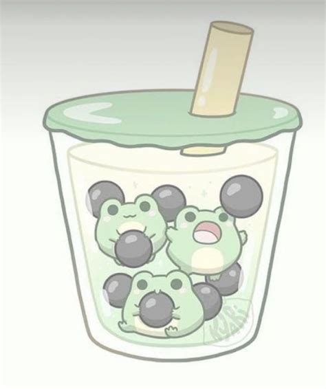 Boba Frog Sticker Shop Bubble Tea Kawaii Illustration