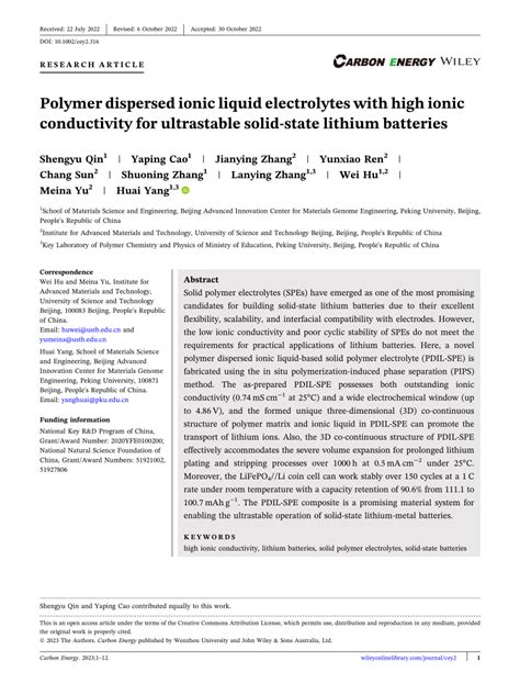 Pdf Polymer Dispersed Ionic Liquid Electrolytes With High Ionic